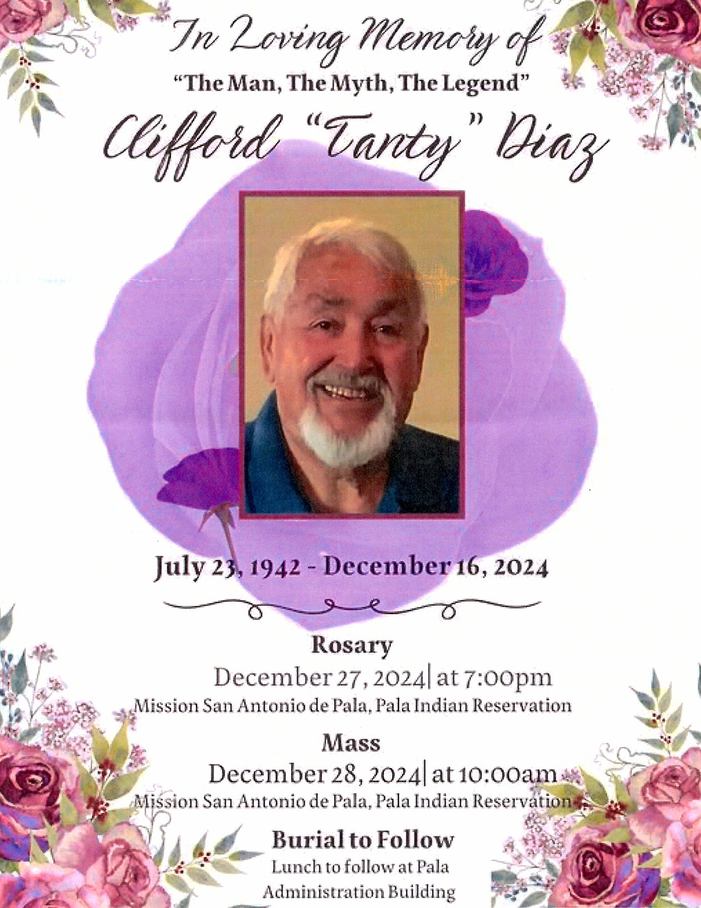 In Memoriam: Clifford "Tanty" Diaz (1942-2024) - Pala Tribe
