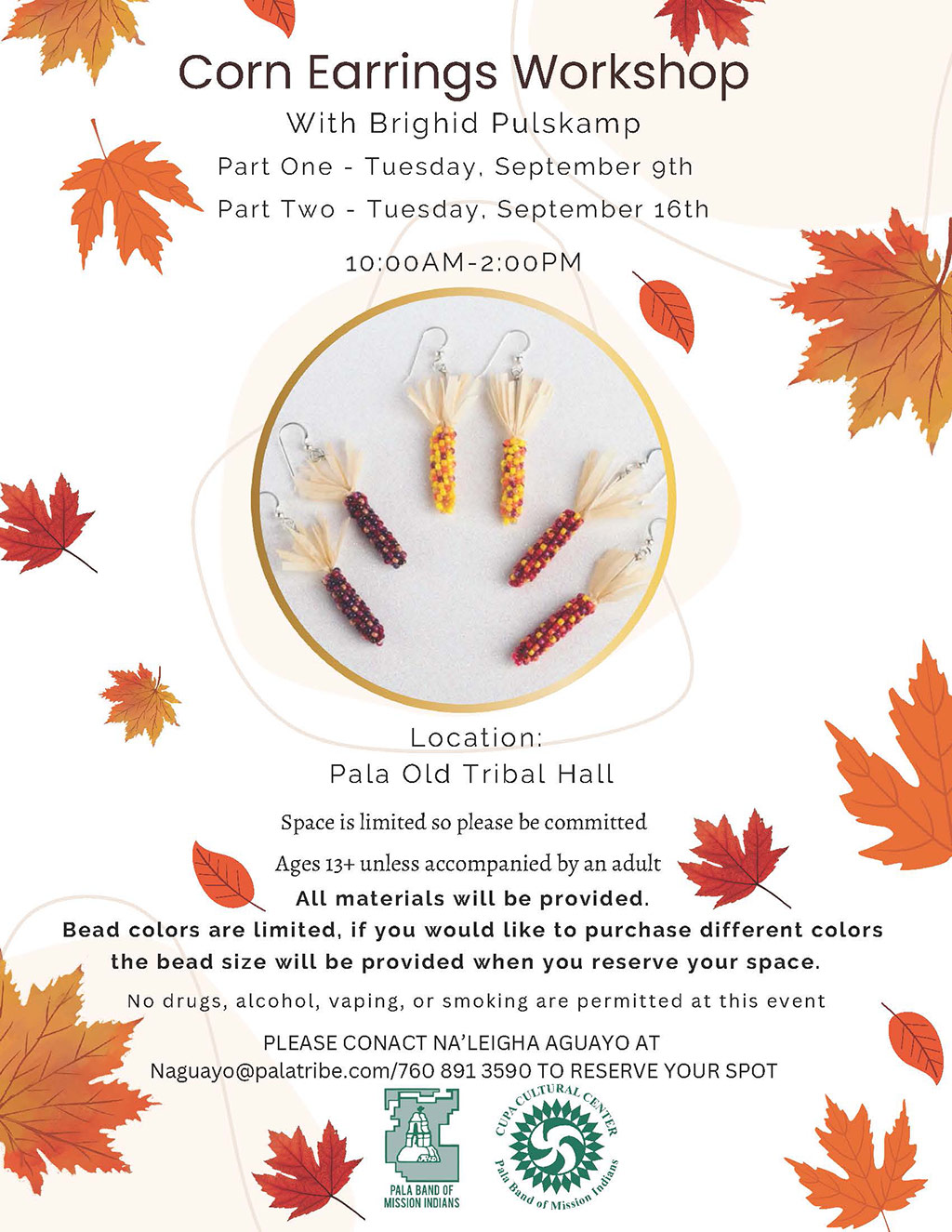 Corn Earrings Beading Workshop - Pala Tribe